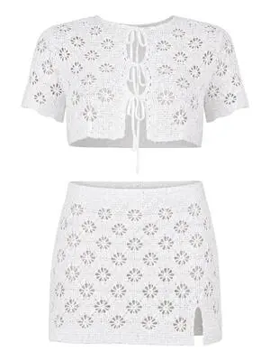 MUCHE & MUCHETTE Crochet Crop Top And Mini Skirt Set - White