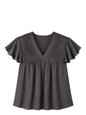 MUCHE & MUCHETTE Hailey Pleated V-neck Top - Grey