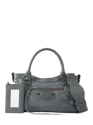 Balenciaga Le City Crinkled-leather Shoulder Bag - Gray