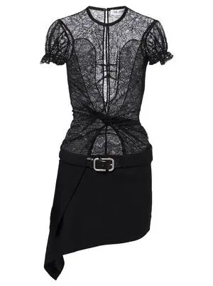 Attico Belted Lace Minidress - Black