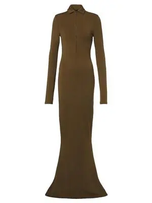 MUGLER Long Sleeve Wool-blend Jersey Maxi Dress - Green