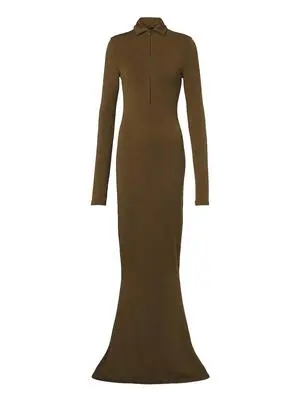 MUGLER Long Sleeve Wool-blend Jersey Maxi Dress - Green