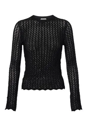 Saint Laurent Pointelle Knit Crewneck Top - Black