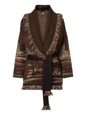 Alanui Jacquard Wool-blend Cardigan With Fringe - Brown
