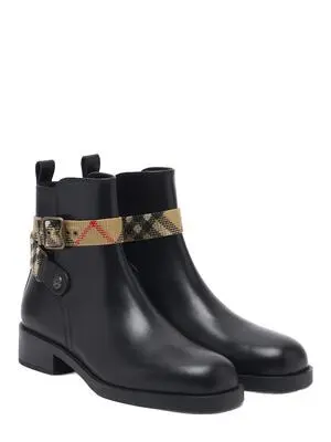 Burberry Huntley Check Leather Ankle Boots - Black