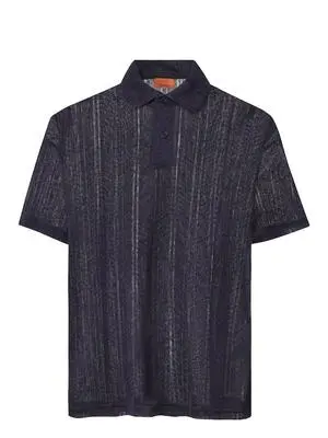 Missoni Greek Key Knitted Polo Shirt - Blue