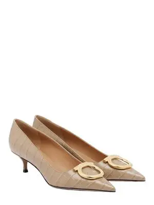FERRAGAMO Lara Gancini Croc-effect Leather Pumps - Beige