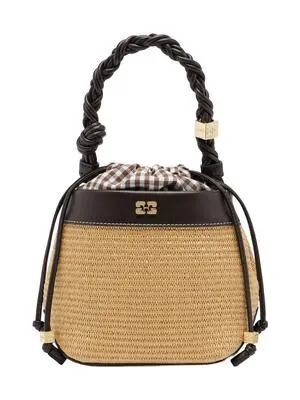 GANNI Small Raffia-effect Bucket Bag - Beige