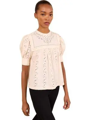 Ulla Johnson Una Short Sleeve Cotton Top - Pearled Ivory