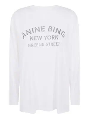 ANINE BING Ivan" Long Sleeve Graphic T-shirt - Beige