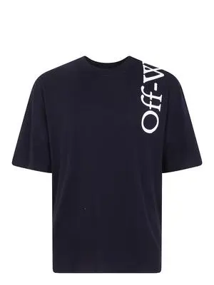 Off-White Cotton T-shirt With Vertical Logo Print - Black
