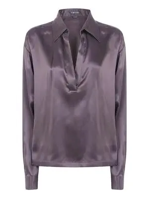 TOM FORD TOM FORD Silk "Peach Feel Silk Satine" Polo Shirt Brown