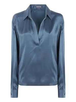 TOM FORD TOM FORD Silk Polo Shirt Blue