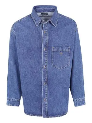 Emporio Armani Shirt Classic Denim "pocket Breast - Blue