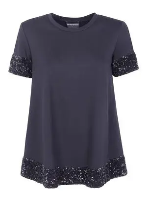 Emporio Armani Sequin Detailed Viscose Blend Sweater - Black