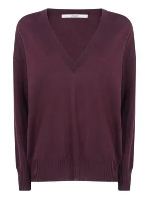 NUUR V-neck Long Sleeve Sweater - Red