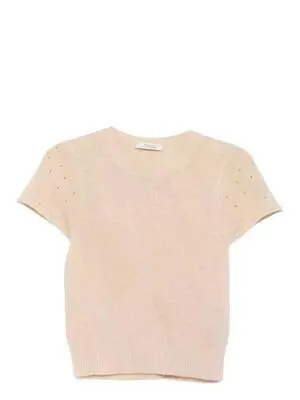 Dorothee Schumacher Perforated Detail Short Sleeve Knit Top - Neutrals