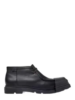 Camper Leather Desert Boots With Round Toe And Rubber Toe Cap - Black