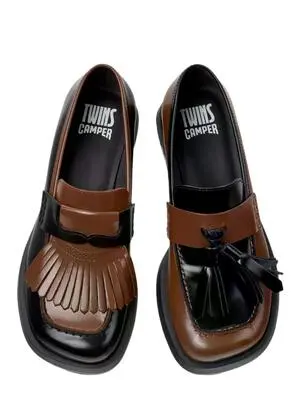 Camper Twins Mismatched Design Loafers With Fringe Detail - Black