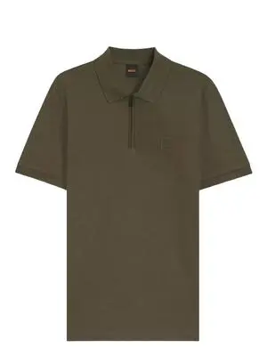 BOSS Logo-patch Zip-up Polo Shirt - Green