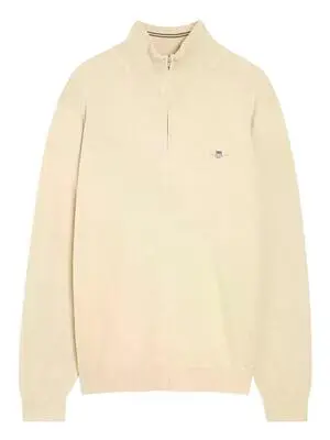 Gant Quarter-zip Embroidered-logo Sweater - Neutrals