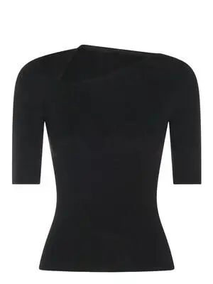 MAISON MARGIELA Ribbed Asymmetrical Neckline Top - Black