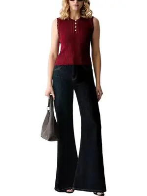 Guess Cable Knit Sleeveless Button-up Top - Red