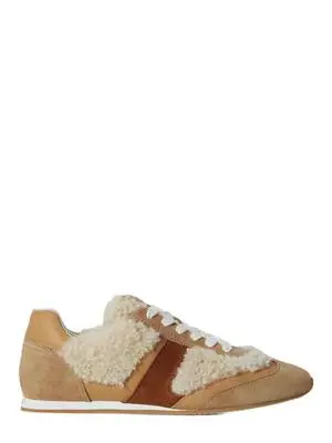 Ralph Lauren Shearling-trim Suede Lace-up Sneakers - Neutrals