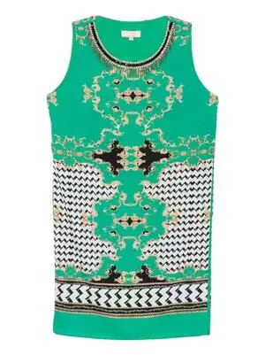 TWINSET Sleeveless Embellished Baroque-print Top - Green