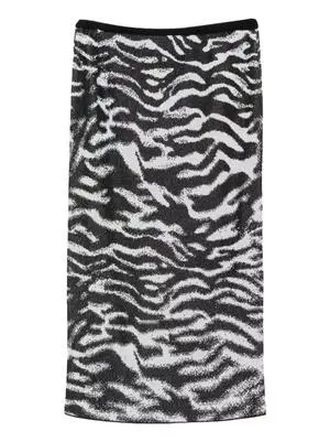 Attico Zebra-pattern Jacquard Knit Midi Skirt - Black