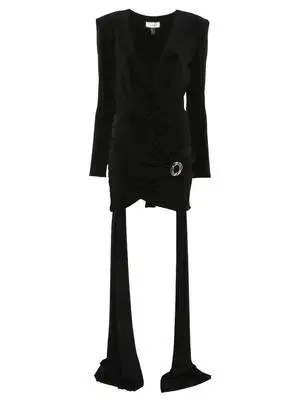 NISSA Ruched Draped Detail Dress - Black