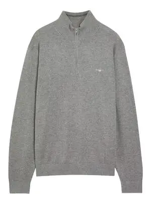 Gant Gant Classic Half-Zip Logo-Embroidered Sweater Grey