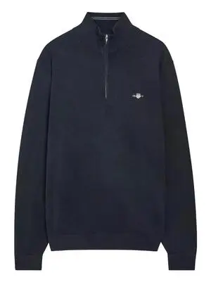 Gant Half-zip Logo-embroidered Sweater - Blue