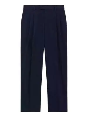 Drole De Monsieur Navy Cotton Twill Pleated Straight-leg Trousers - Blue