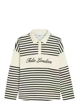 TALA Striped Long-sleeve Polo Shirt - Neutrals