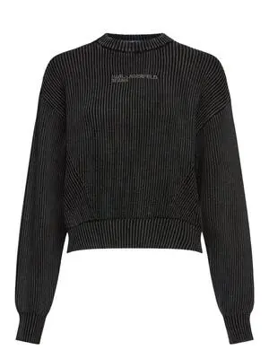 Karl Lagerfeld Logo Embroidered Ribbed Knit Sweater - Black