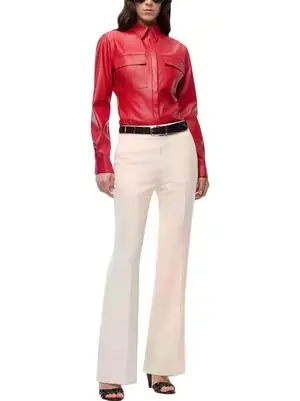 Pinko PINKO Faux-Leather Spread Collar Shirt With Chest Pockets Red