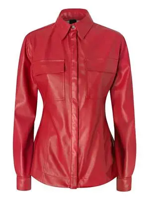 Pinko Faux-leather Spread Collar Shirt With Chest Pockets - Red