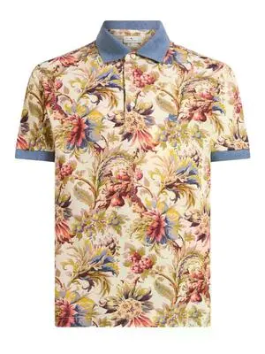 Etro Floral-print Polo Shirt - Blue