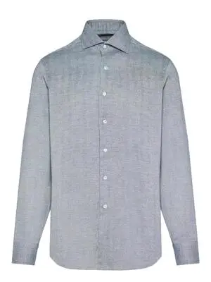 BARBA NAPOLI Herringbone-weave Long-sleeve Shirt - Blue