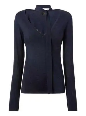 Pinko Lace-Trim Tie-Neck Sweater Blue