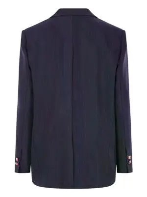 Elisabetta Franchi Pinstripe Logo Button Blazer - Blue