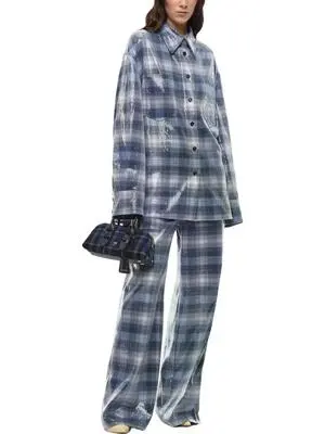 Pinko Palazzo Trousers With Sequins And Check Pattern - Blue