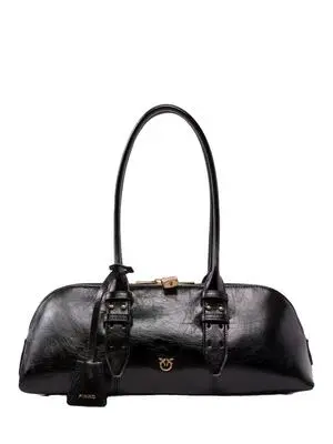 Pinko Escape Bag Horizontal Large Handbag In Shiny Leather - Black