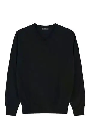 Boggi Milano V-neck Fine Gauge Extrafine Merino Wool Jumper - Black