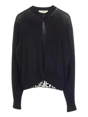 Fendi Knit Cardigan With Logo Trim - Black