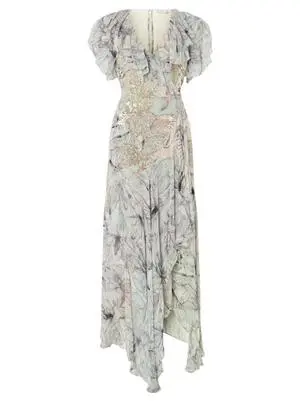 TEMPERLEY LONDON Nerissa Sequin Embellished Ruffled Asymmetric Dress - Neutrals
