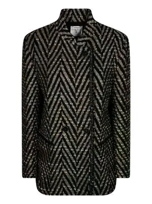 FORTE_FORTE Chevron Jacquard High Neck Jacket - Black