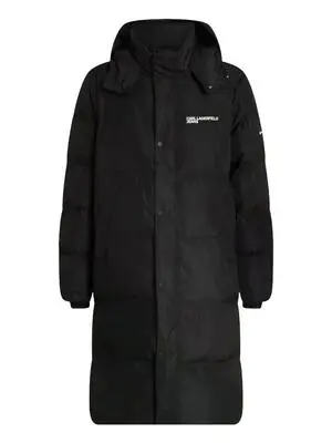 Karl Lagerfeld Long Padded Hooded Coat With Logo Print - Black