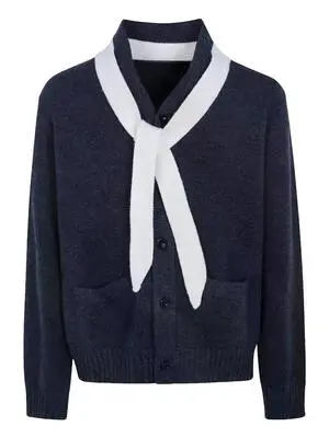Sacai Wool Cardigan With Scarf Detail - Blue